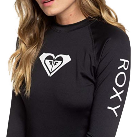 Roxy | Tops | Roxy Black Rash Guard Logo On Sleeve And Chest New With ...